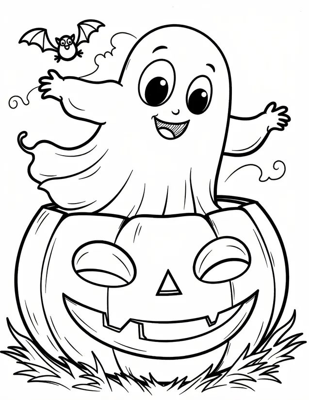 Ghost Popping Out of a Jack-o-Lantern | Free Coloring Page | Color It Daily