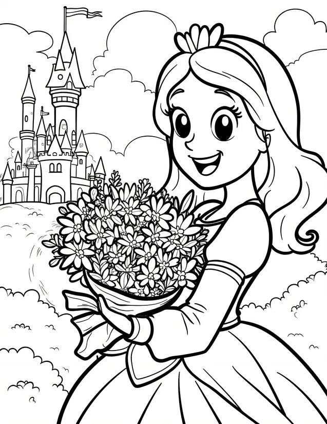 The Flowery Princess | Free Coloring Page | Color It Daily