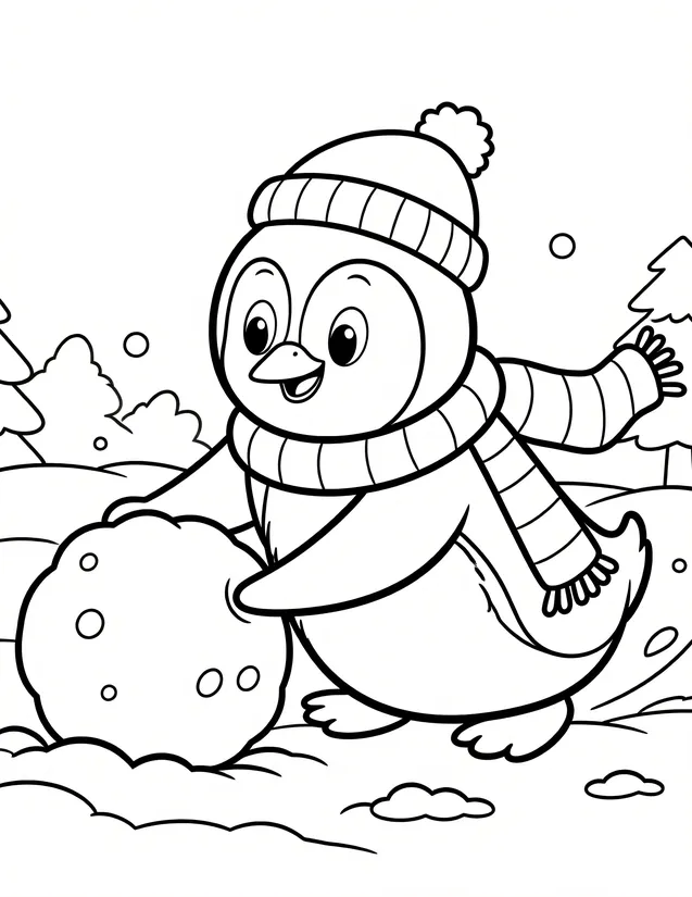 Penguin's Snowman Project | Free Coloring Page | Color It Daily | Color ...