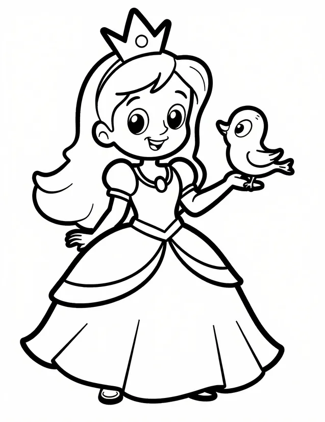 Princess and the Bird | Free Coloring Page | Color It Daily