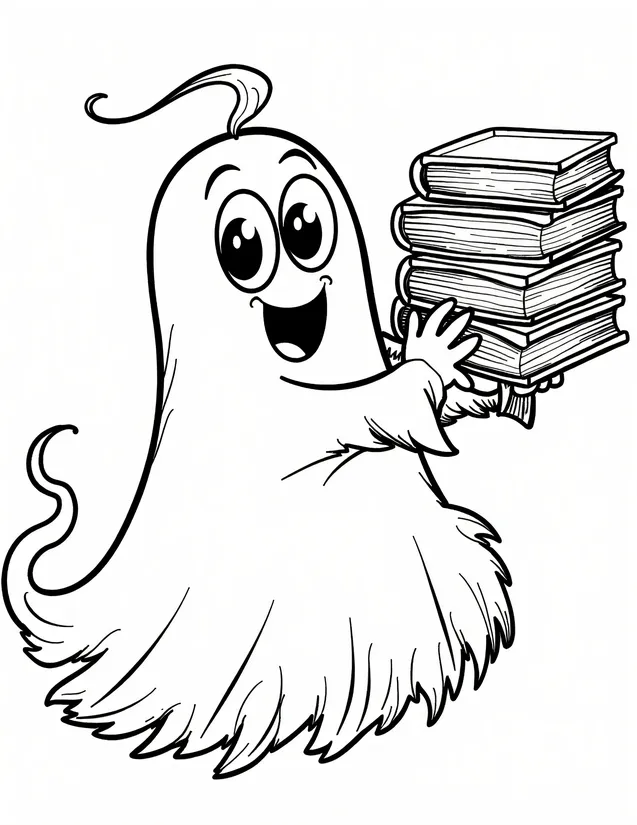 Studious Happy Ghost | Free Coloring Page | Color It Daily | Color It Daily